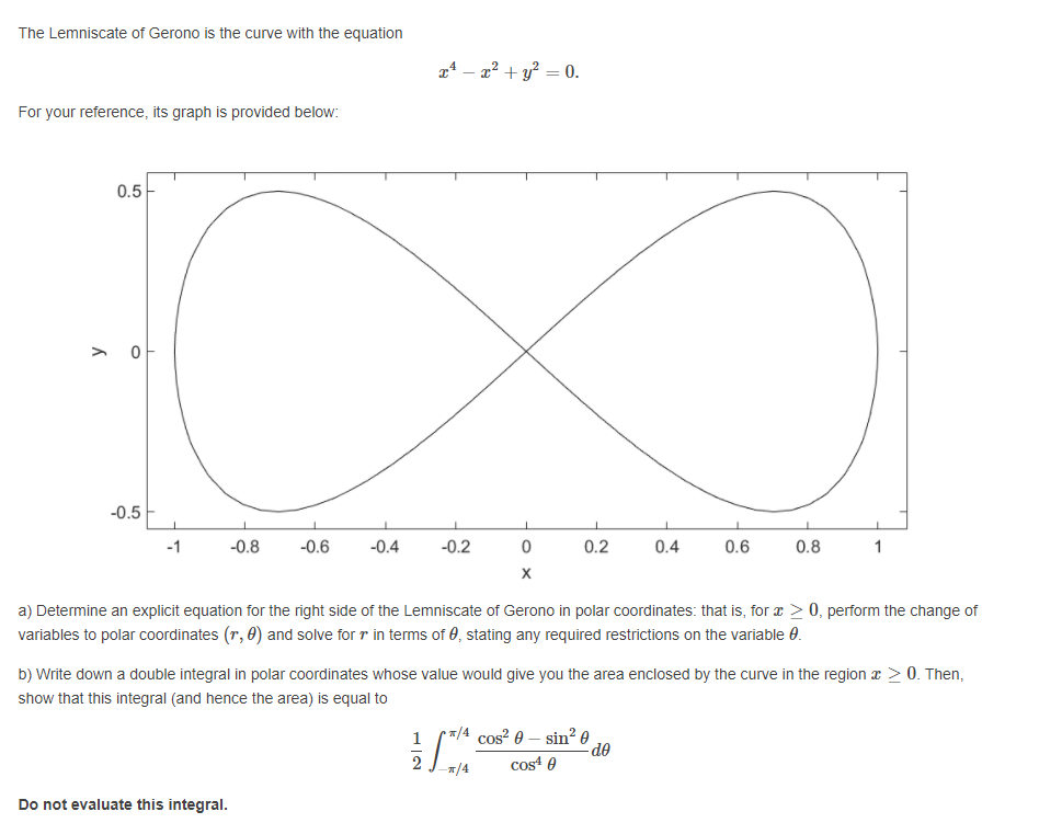 Solved The Lemniscate of Gerono is the curve with the | Chegg.com