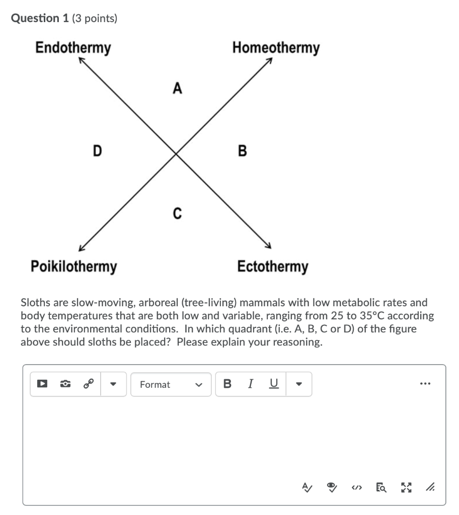 Solved Question 1 (3 points) Endothermy Homeothermy A D B С | Chegg.com