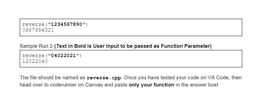 Solved Question 1: reverse() (2 points) Write a function | Chegg.com