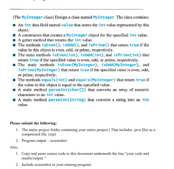 Solved (The My Integer class) Design a class named | Chegg.com