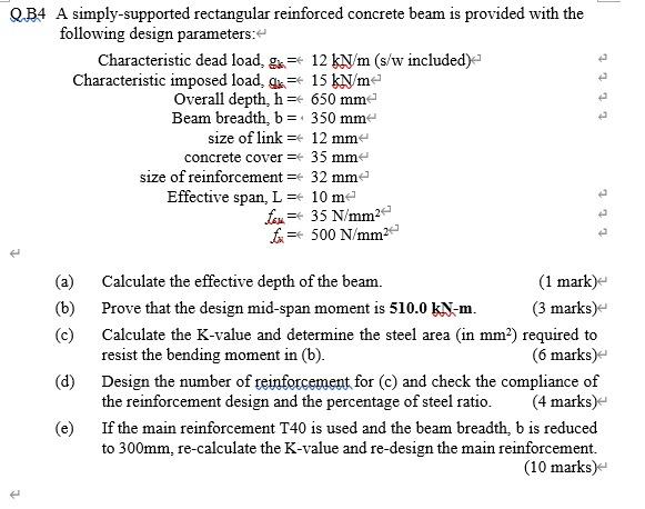 Solved tttt QB4 A simply-supported rectangular reinforced | Chegg.com