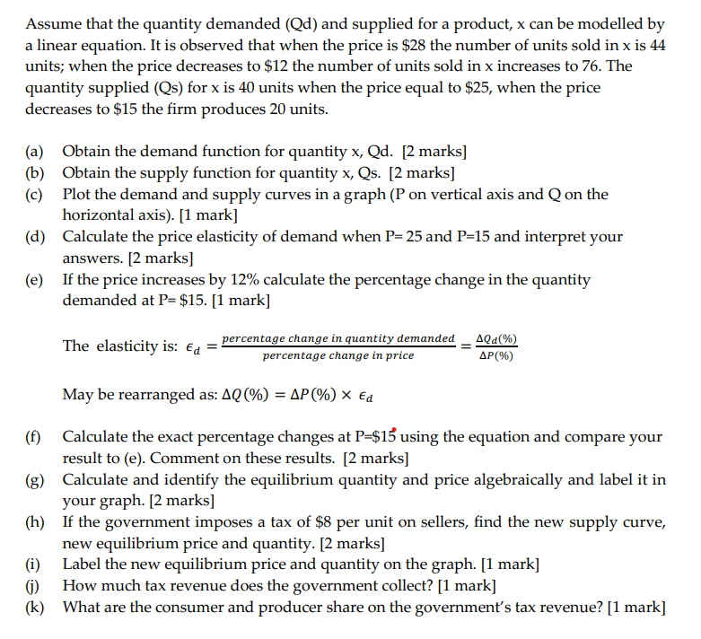 Solved Assume that the quantity demanded (Qd) and supplied | Chegg.com