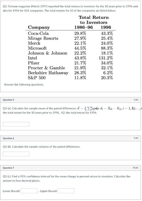 Solved Q3. Fortune magazine (March 1997) reported the total | Chegg.com