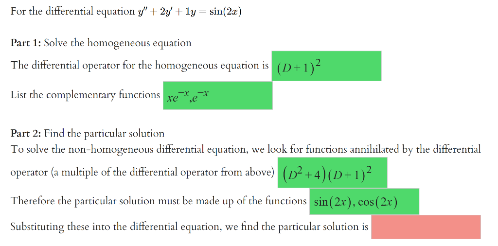 Solved For the differential equation y" + 2y + ly = sin(2x) | Chegg.com