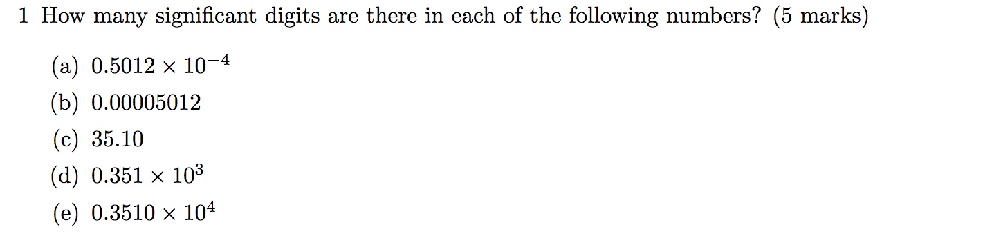 Solved 1 How many significant digits are there in each of | Chegg.com