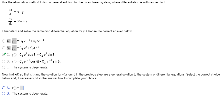 Solved Use the elimination method to find a general solution | Chegg.com