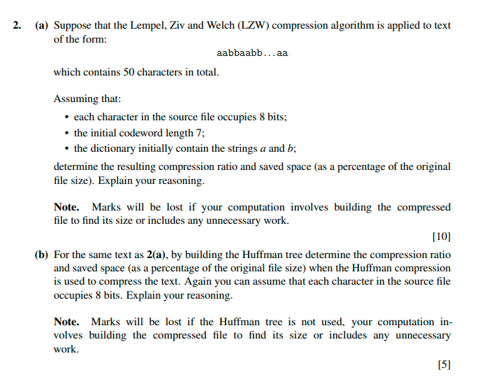 A Suppose That The Lempel Ziv And Welch Lzw 