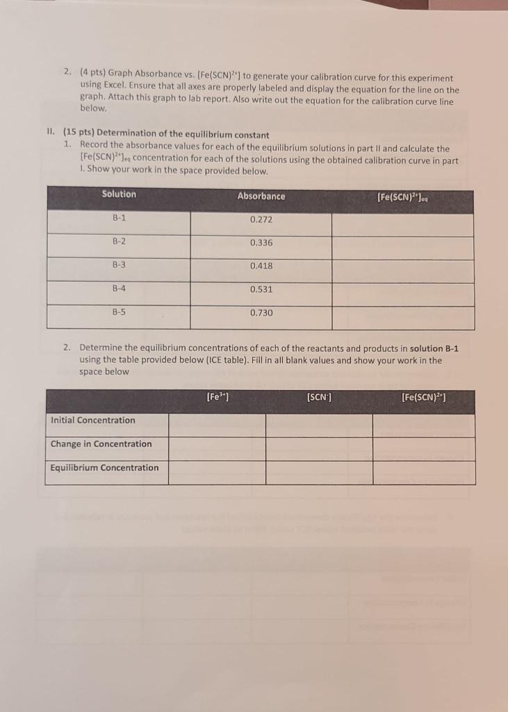 Experiment V: Equilibrium Constant Lab Report/Data | Chegg.com