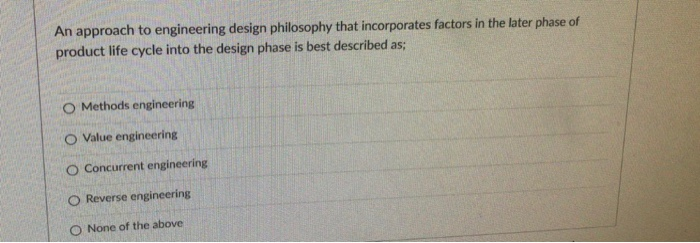 Solved An approach to engineering design philosophy that | Chegg.com