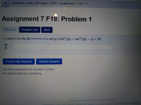 Solved webwork / math 203 winter 2019 / assignment 7 118 /1 | Chegg.com