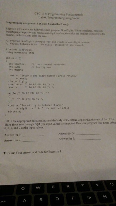 Solved CSC 118: Programming Fundarmentals Lab 6: Programming | Chegg.com