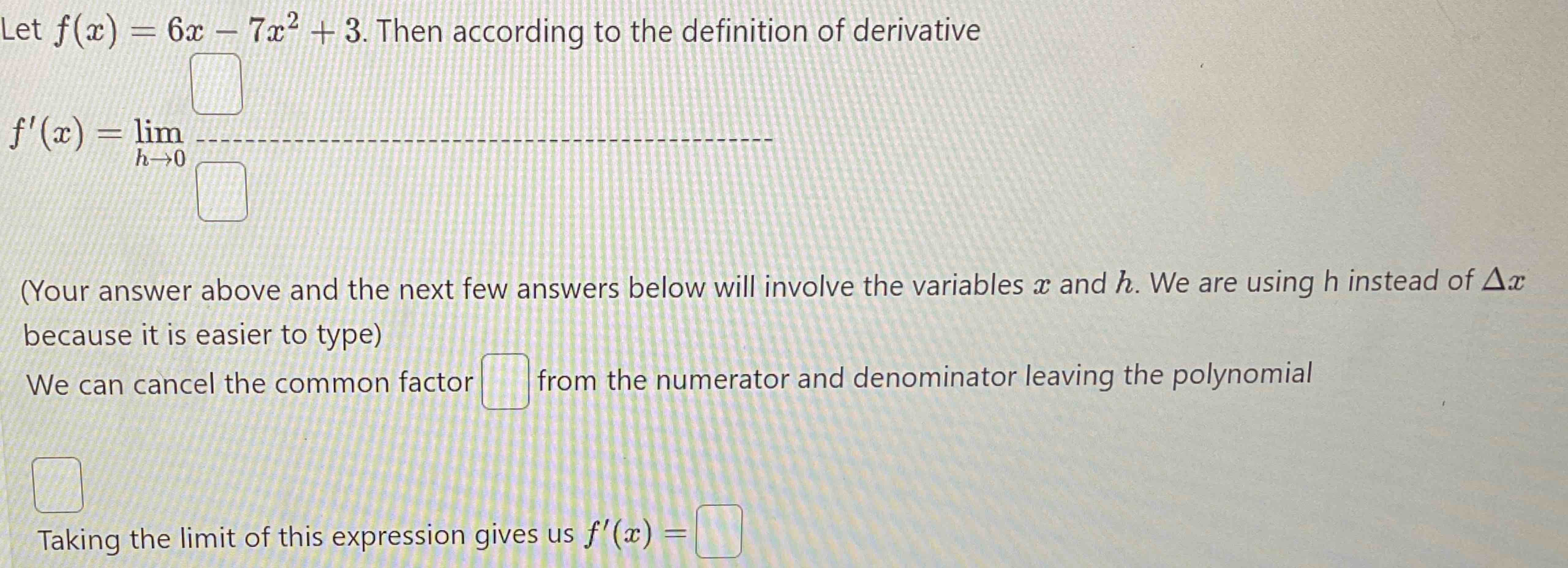 Solved Let f(x)=6x-7x2+3. ﻿Then according to the definition | Chegg.com
