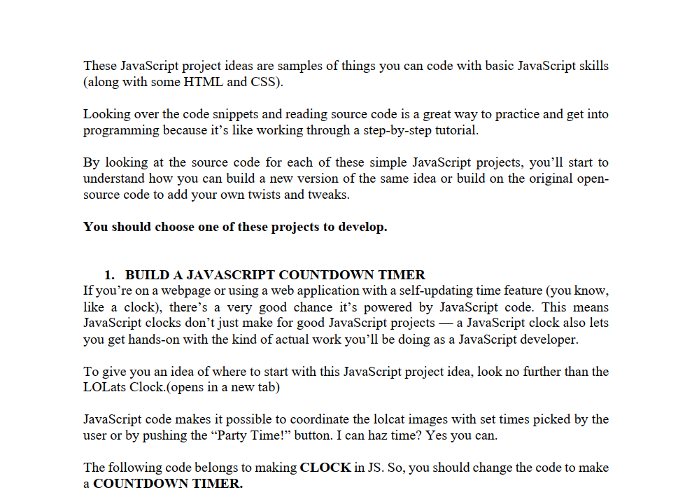 Solved These JavaScript project ideas are samples of things | Chegg.com