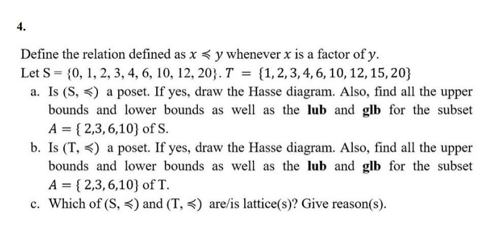 Solved Define the relation defined as x⩽y whenever x is a | Chegg.com