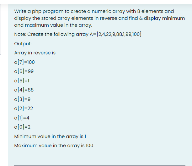 Solved Write A Php Program To Create A Numeric Array With 8 4444