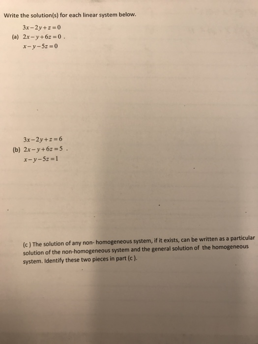 Solved Write the solution(s) for each linear system below. | Chegg.com