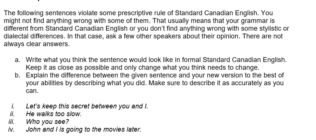 The following sentences violate some prescriptive | Chegg.com