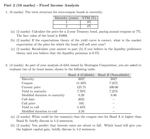Solved Part 2 10 Marks Fixed Income Analysis 1 6 