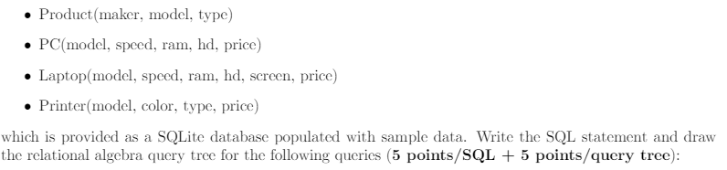 [Solved]: - Product(maker, model, type) - ( mathrm{PC}