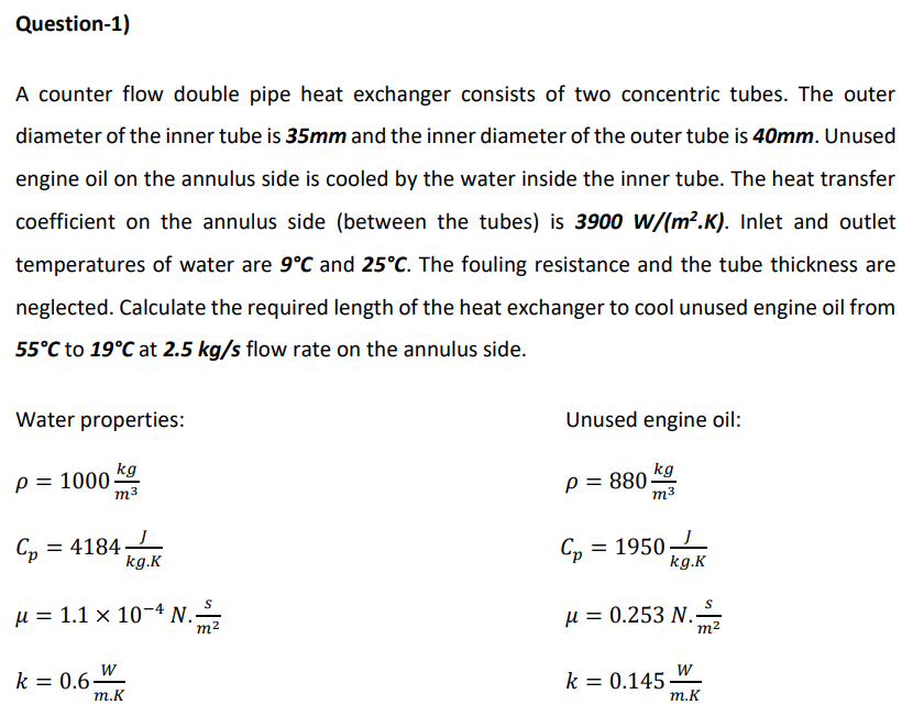 Solved A counter flow double pipe heat exchanger consists of | Chegg.com
