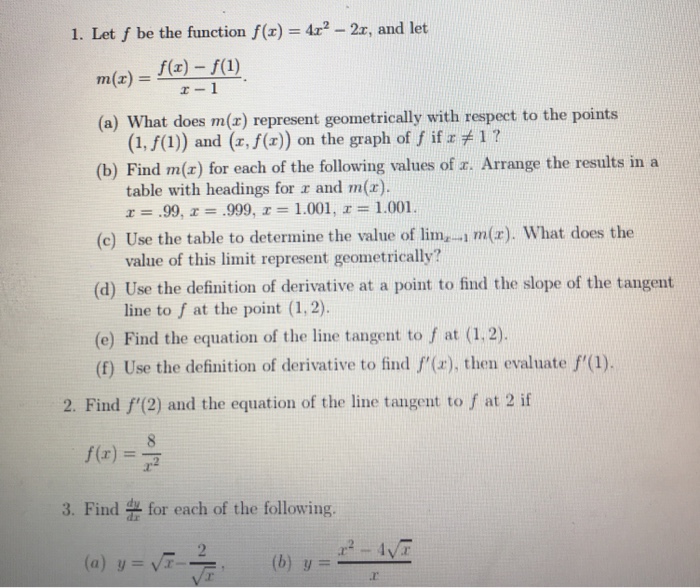 Solved 1. Let f be the function f(x) = 4x2-2x, and let m(x) | Chegg.com