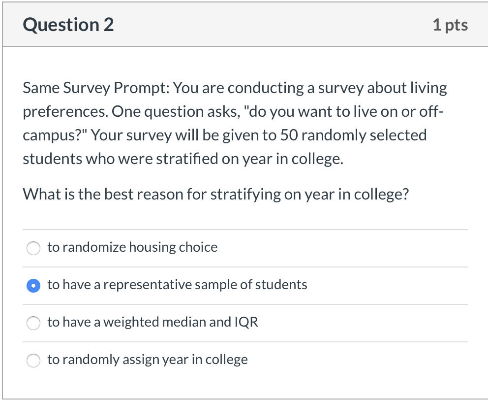 Solved Question 2 1 pts Same Survey Prompt: You are | Chegg.com