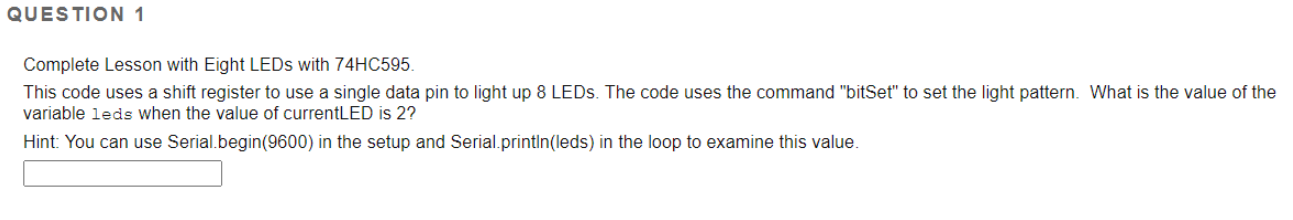 Solved QUESTION 1 Complete Lesson with Eight LEDs with | Chegg.com