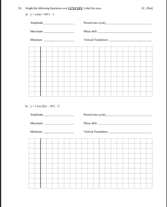 Solved 24. Graph the following functions over 2 CYCLES Label | Chegg.com