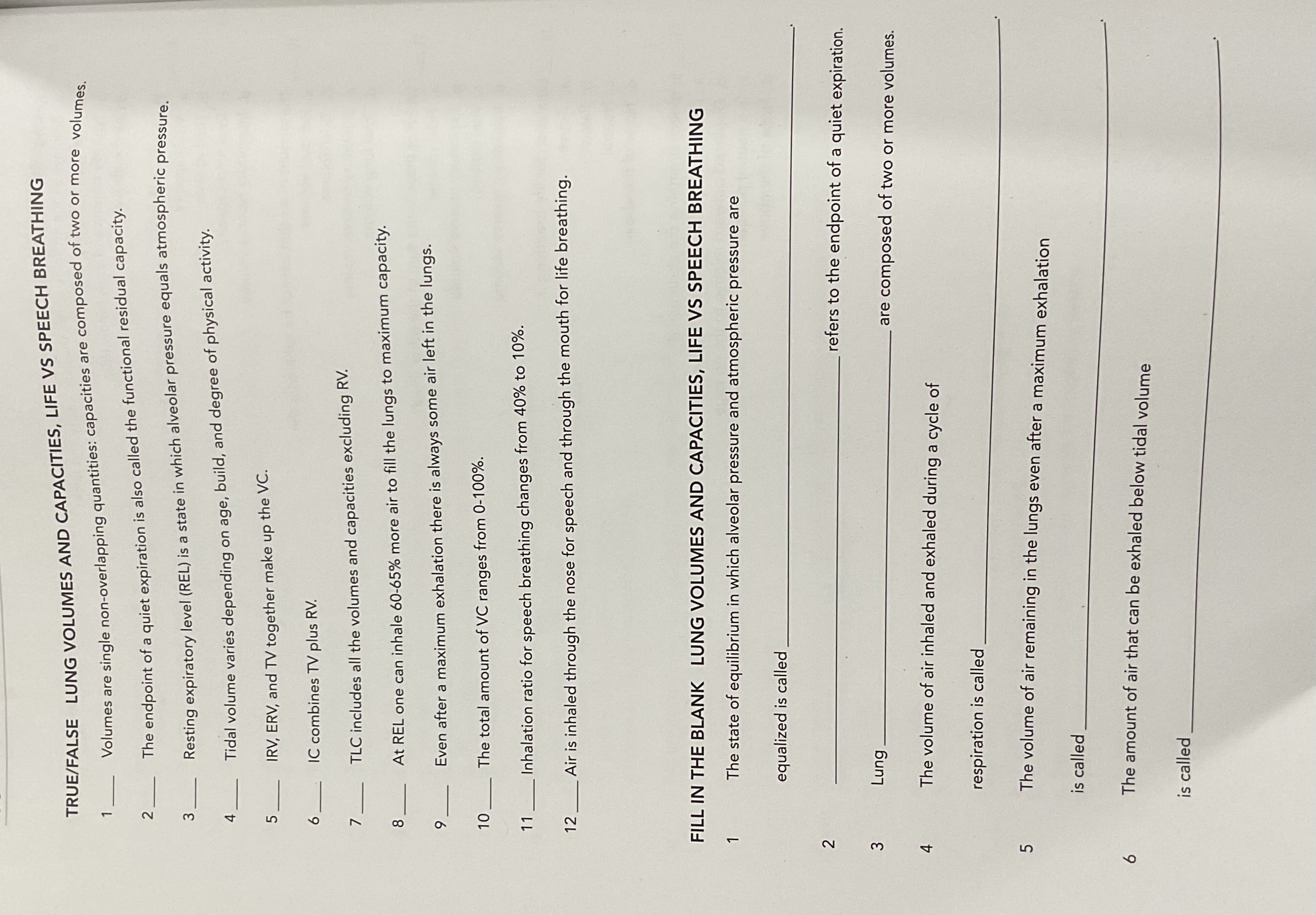 Solved TRUE/FALSE LUNG VOLUMES AND CAPACITIES, LIFE VS | Chegg.com