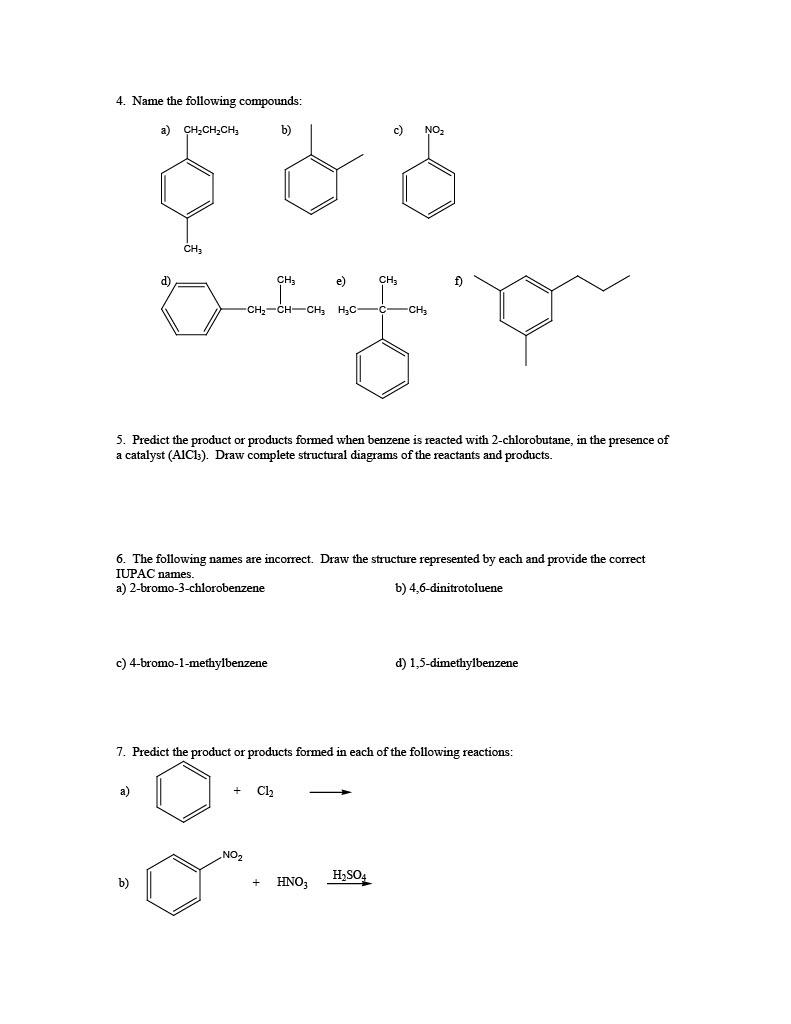 Solved SCH4U: Aromatic Hydrocarbons Practice Problems 1. | Chegg.com