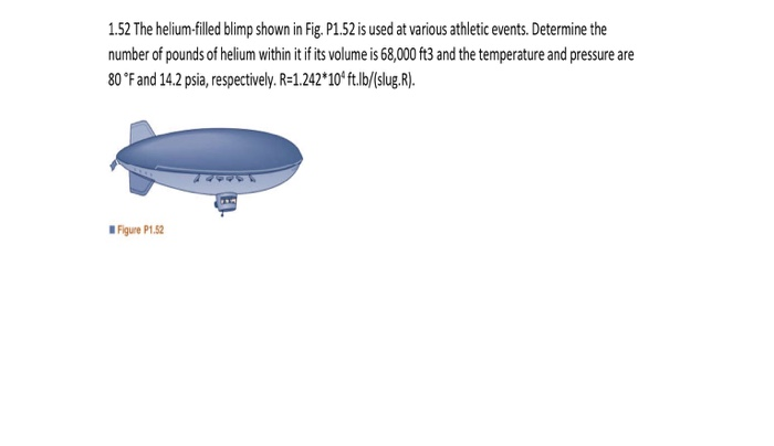 Solved 1.52 The heliumfilled blimp shown in Fig P1.52 is | Chegg.com