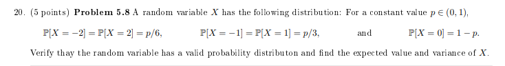 Solved 20. (5 points) Problem 5.8 A random variable X has | Chegg.com