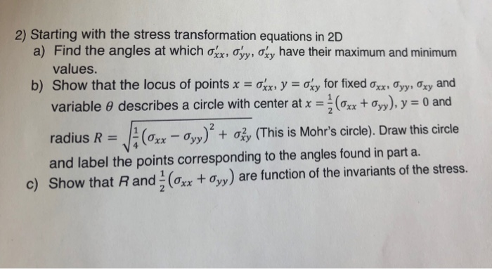 Solved 2) Starting with the stress transformation equations | Chegg.com