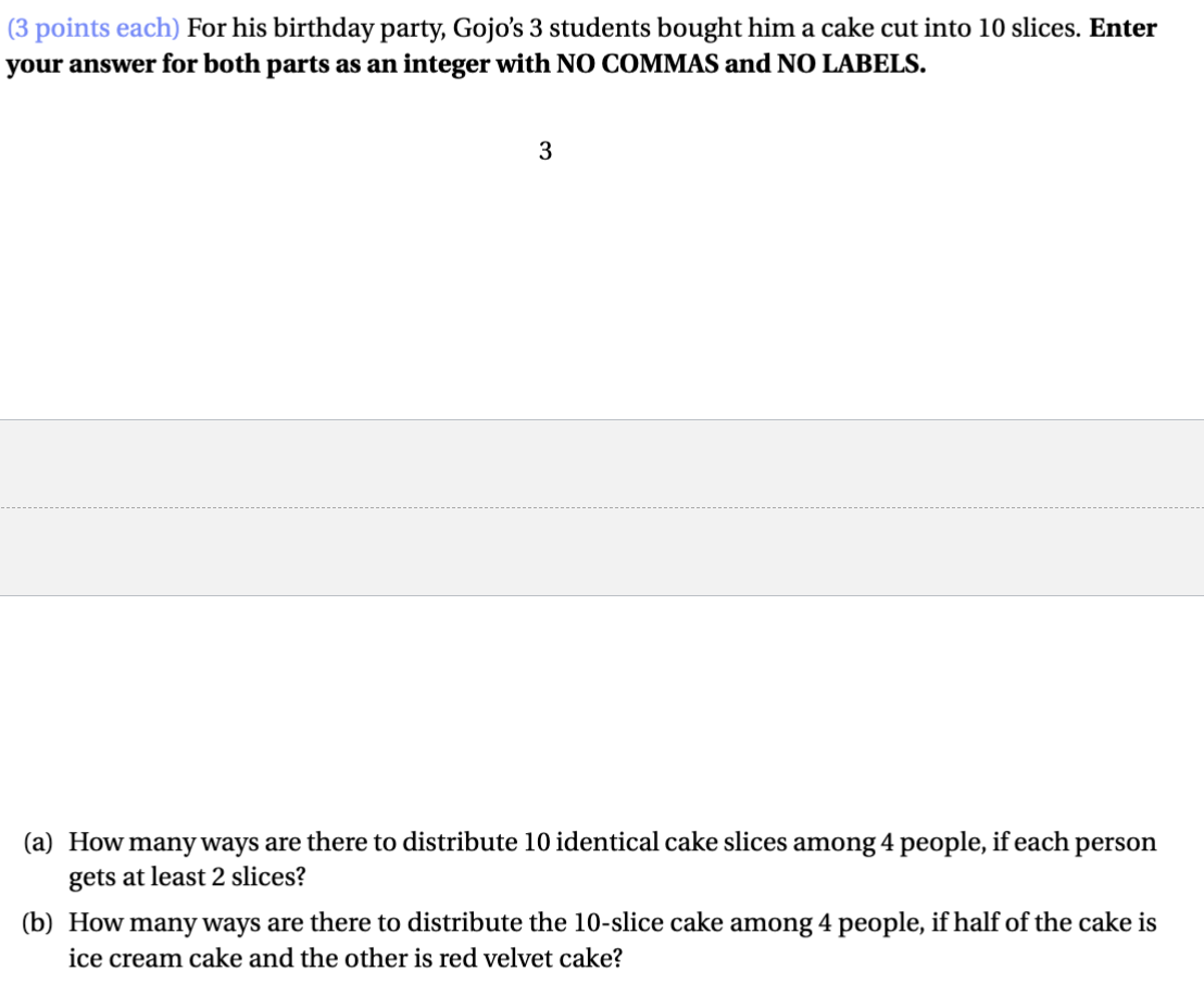 Solved ( 3 ﻿points each) ﻿For his birthday party, Gojo's 3 | Chegg.com