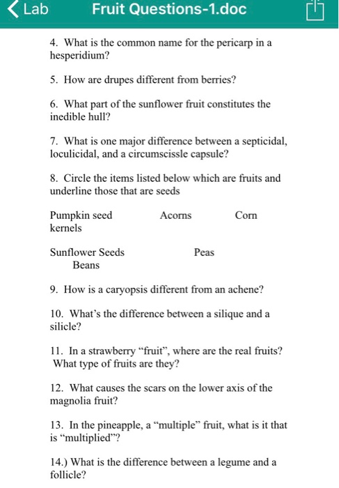 Solved くLab Fruit Questions-1.doc 4. What is the common name | Chegg.com