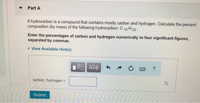 Solved Part A A hydrocarbon is a compound that contains | Chegg.com