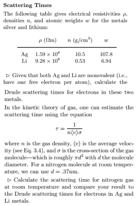 Solved Scattering Times The following table gives electrical | Chegg.com
