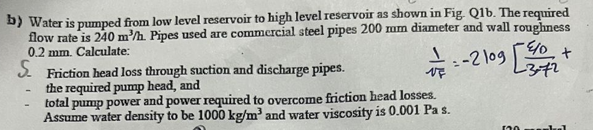 Solved b) Water is pumped from low level reservoir to high | Chegg.com