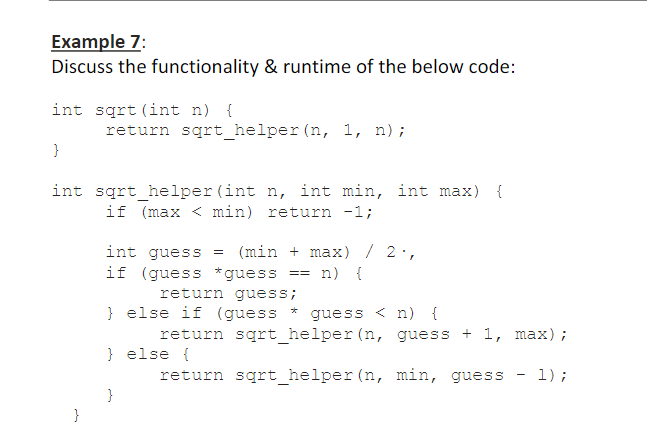 Solved Example 3: Discuss the functionality \& runtime of | Chegg.com