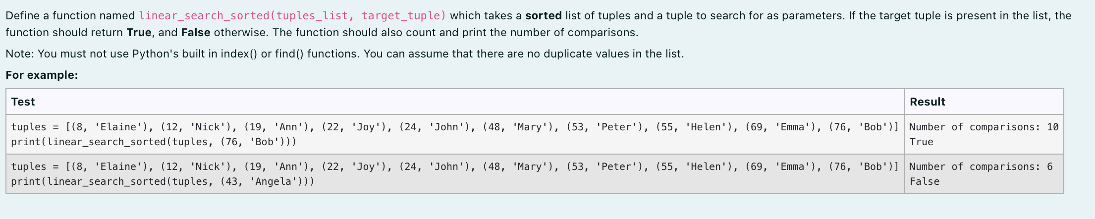Solved Define a function named linear_search_sorted | Chegg.com