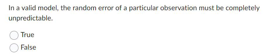 Solved In a valid model, the random error of a particular | Chegg.com