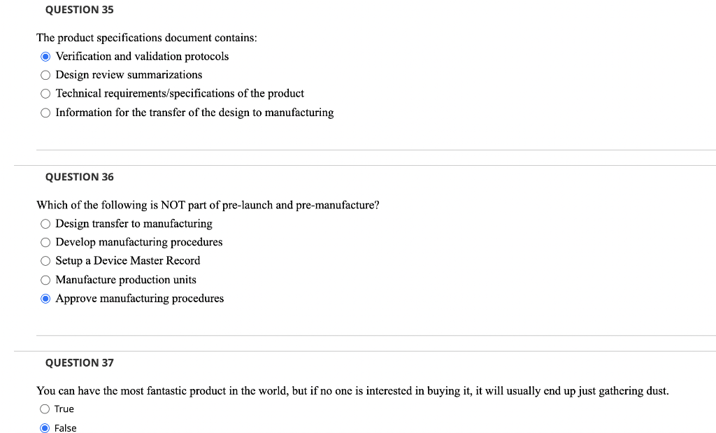 Solved QUESTION 35 The product specifications document | Chegg.com