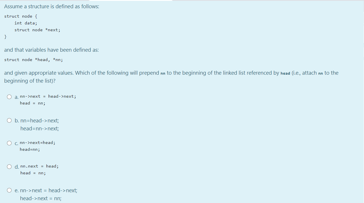 Solved Assume a structure is defined as follows: struct node | Chegg.com