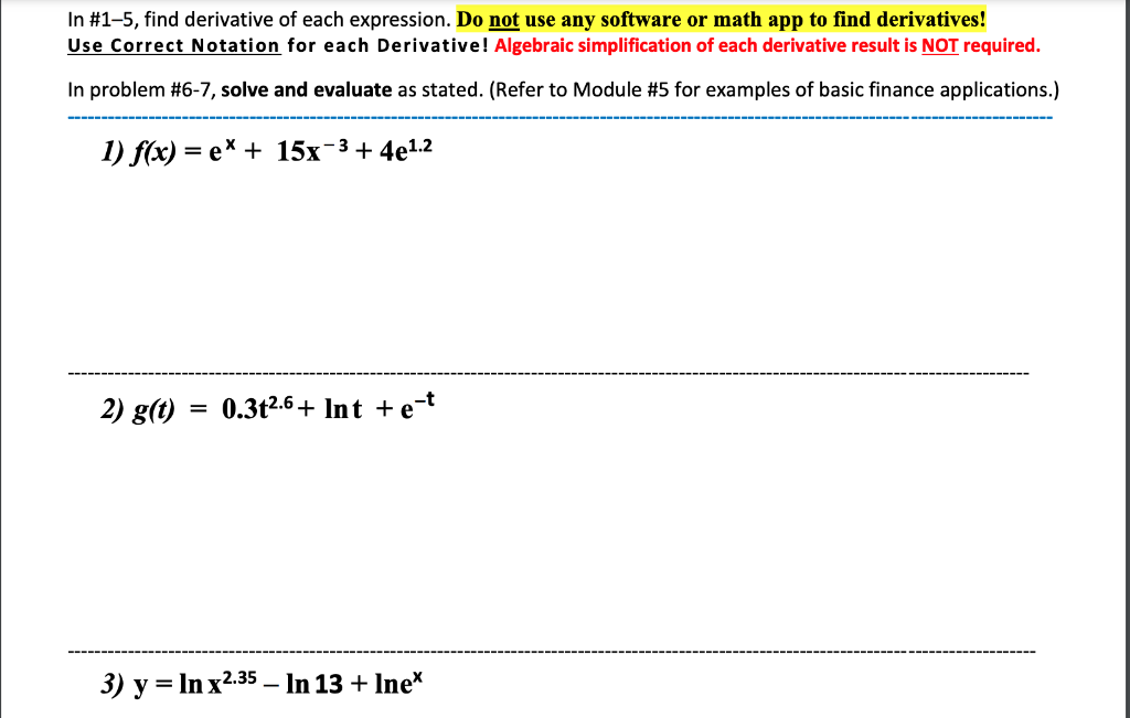 Solved In #1-5, find derivative of each expression. Do not | Chegg.com