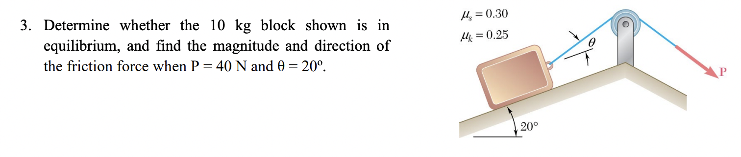 Solved 3. Determine whether the 10 kg block shown is in | Chegg.com