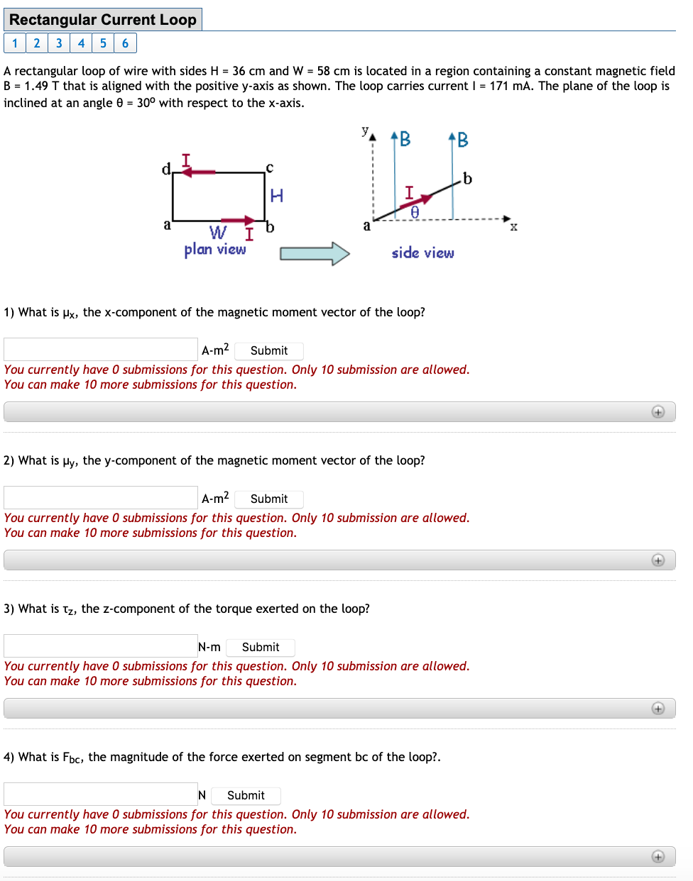 Solved Rectangular Current Loop 1 2 3 4 5 6 A rectangular | Chegg.com