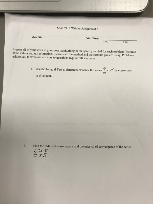 Solved Math 2414 Written Assignment 3 Math 2414 Print Name: | Chegg.com