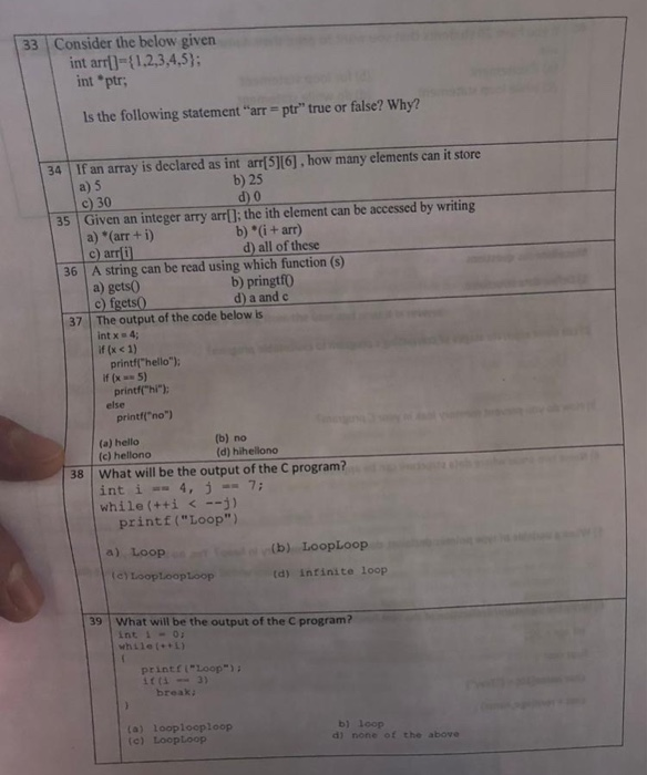Solved 33 Consider the below given int arrl 11.2,3,4,5); int | Chegg.com
