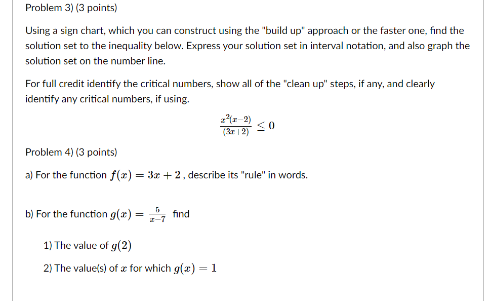 Solved Problem 3) (3 points) Using a sign chart, which you | Chegg.com