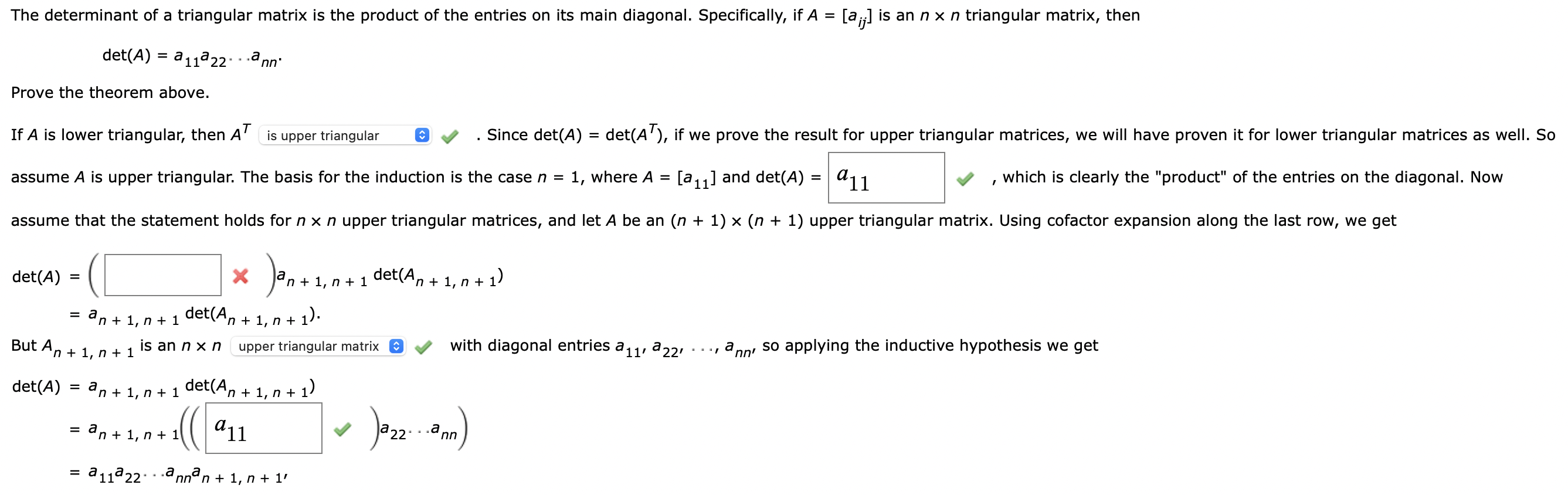 Solved The determinant of a triangular matrix is the product | Chegg.com